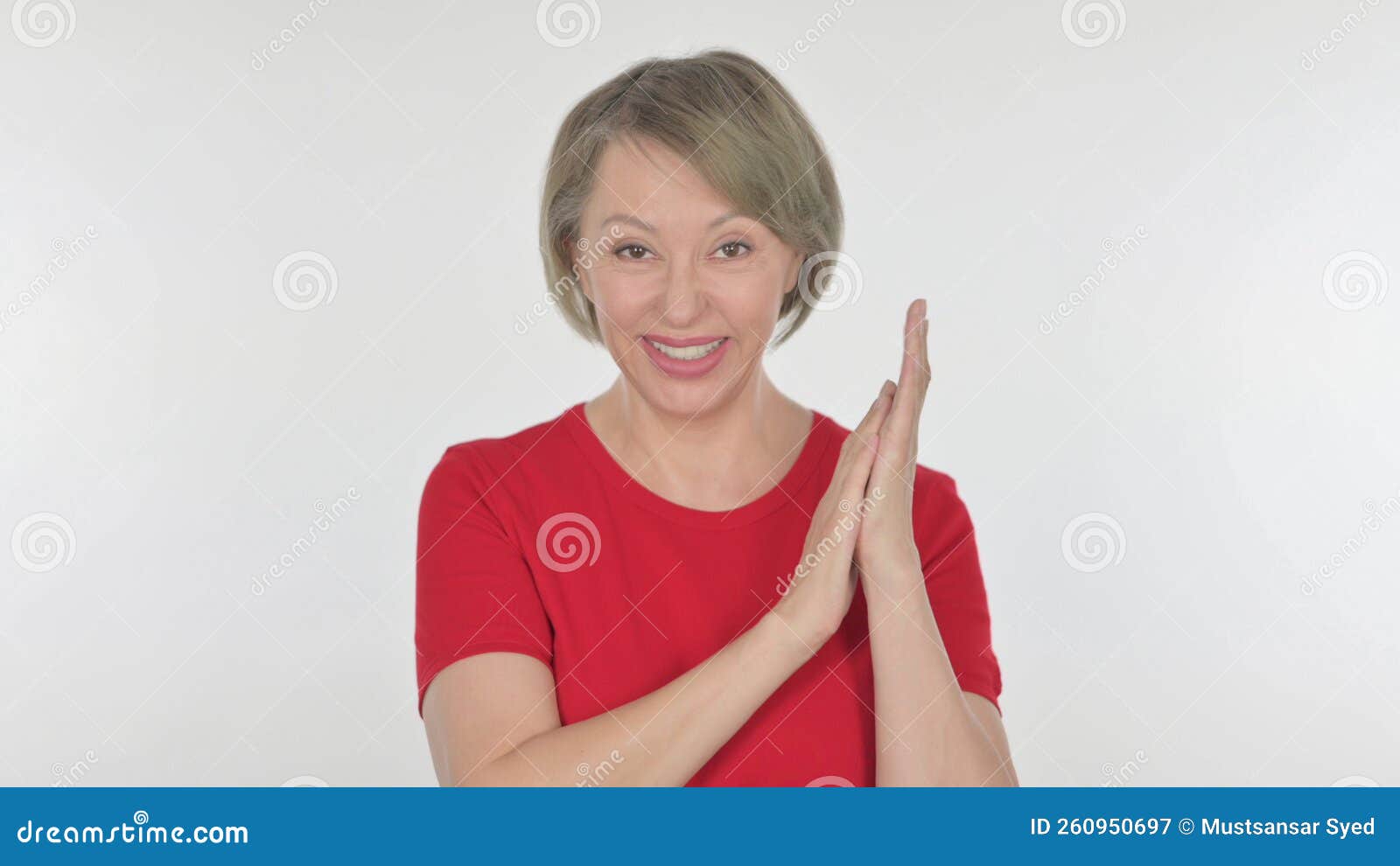 Old Woman Clapping, Applauding on White Background Stock Image - Image ...