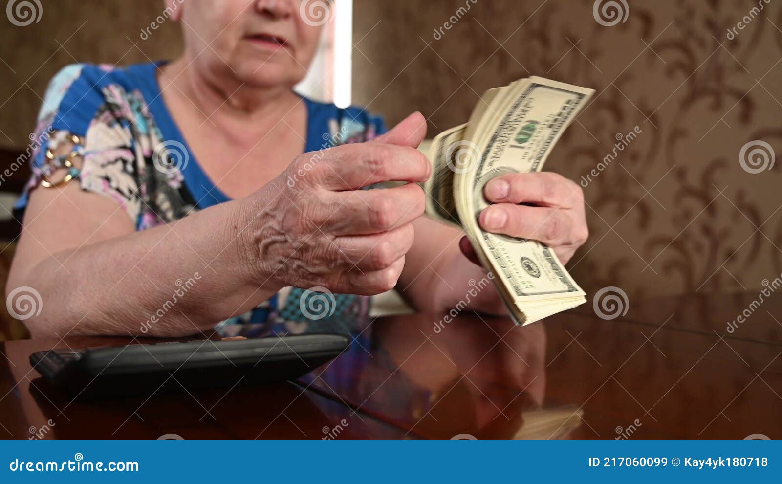 Old Woman Counting Hundred Dollar Bills Stock Video - Video of alone ...