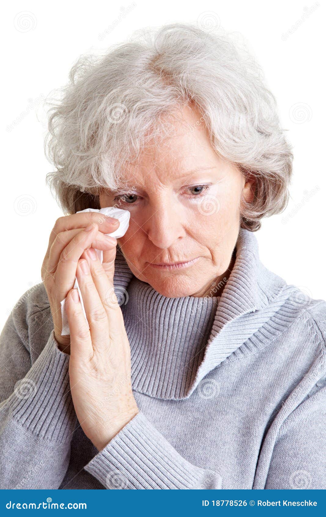 Old Woman Crying with Handkerchief Stock Photo - Image of hand, head ...