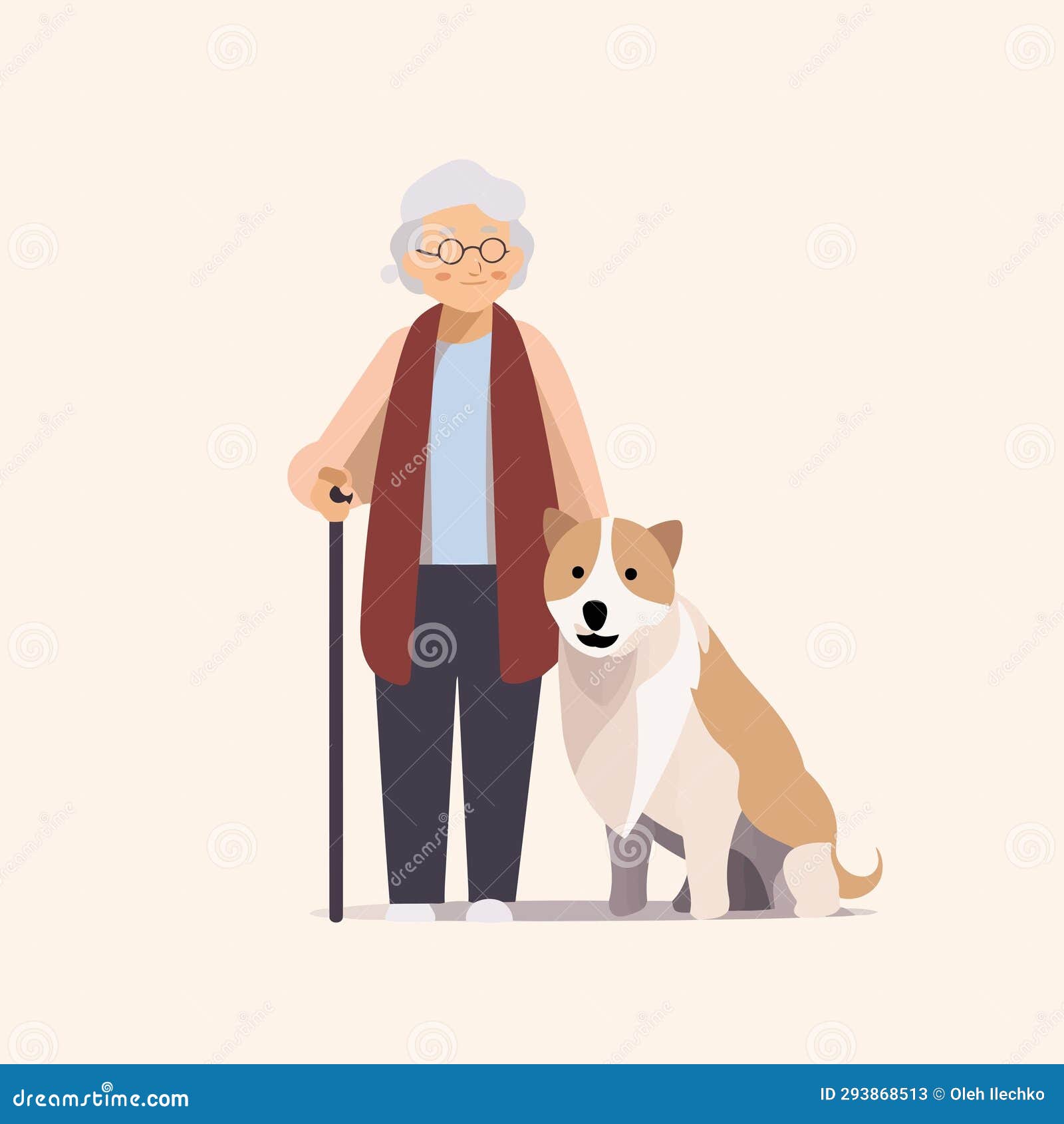 Old Woman with Dog Vector Flat Minimalistic Isolated Illustration Stock ...