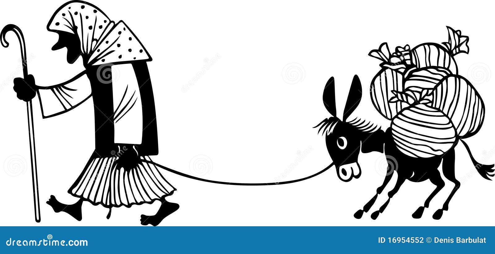 Old woman and donkey stock vector. Illustration of cane - 16954552