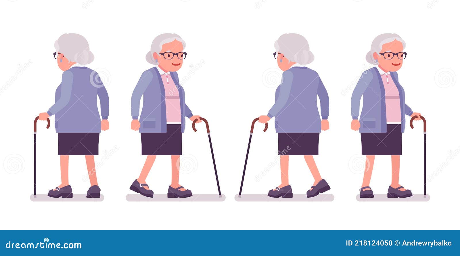 Old Woman Elderly Person With Walking Cane Stock Vector Illustration