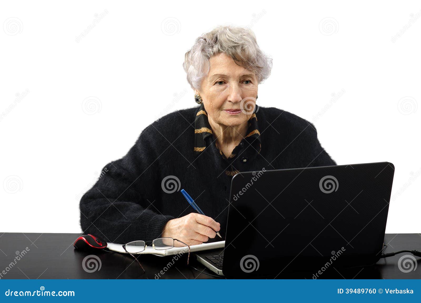Old Woman is Elearning Student Stock Photo - Image of internet, laptop ...