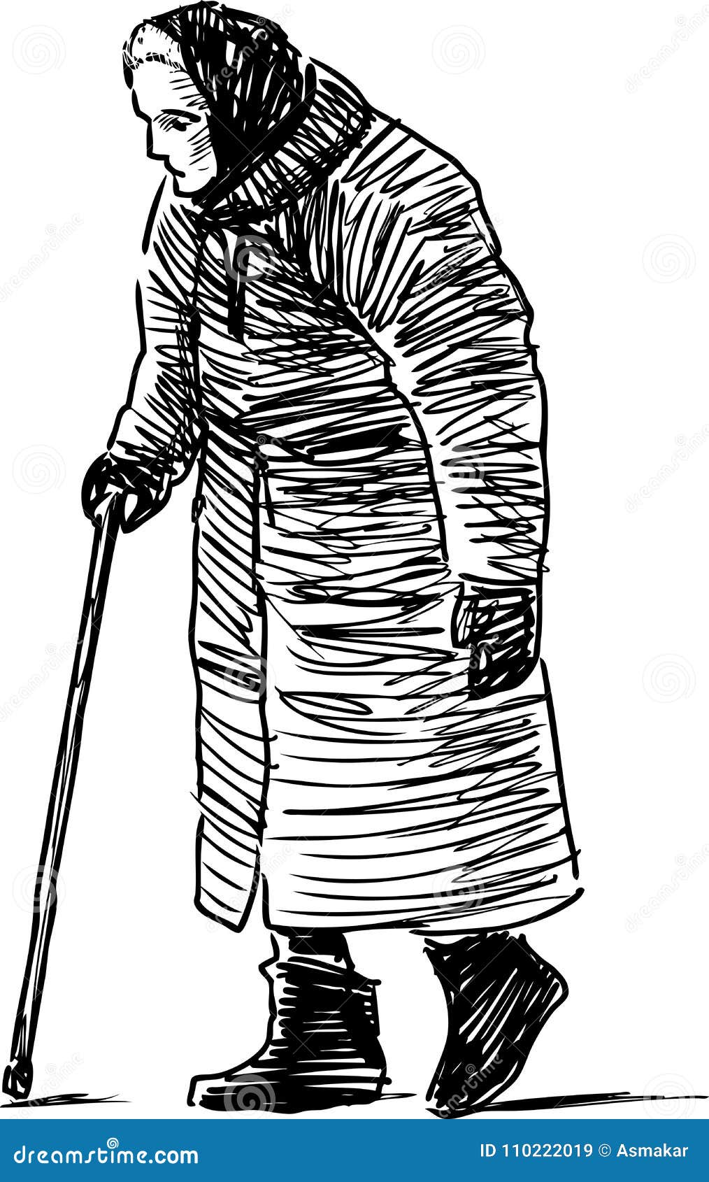 An Old Woman Goes On A Stroll Stock Vector Illustration Of Senior