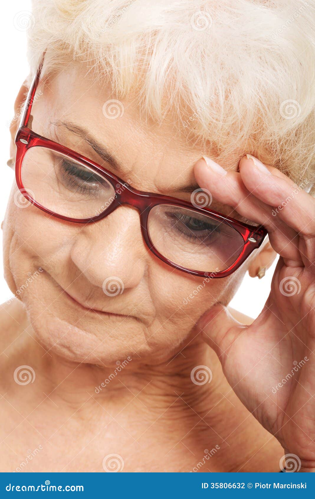 An Old Woman Holding Her Head, Thinking/ Worrying. Stock Photo - Image ...