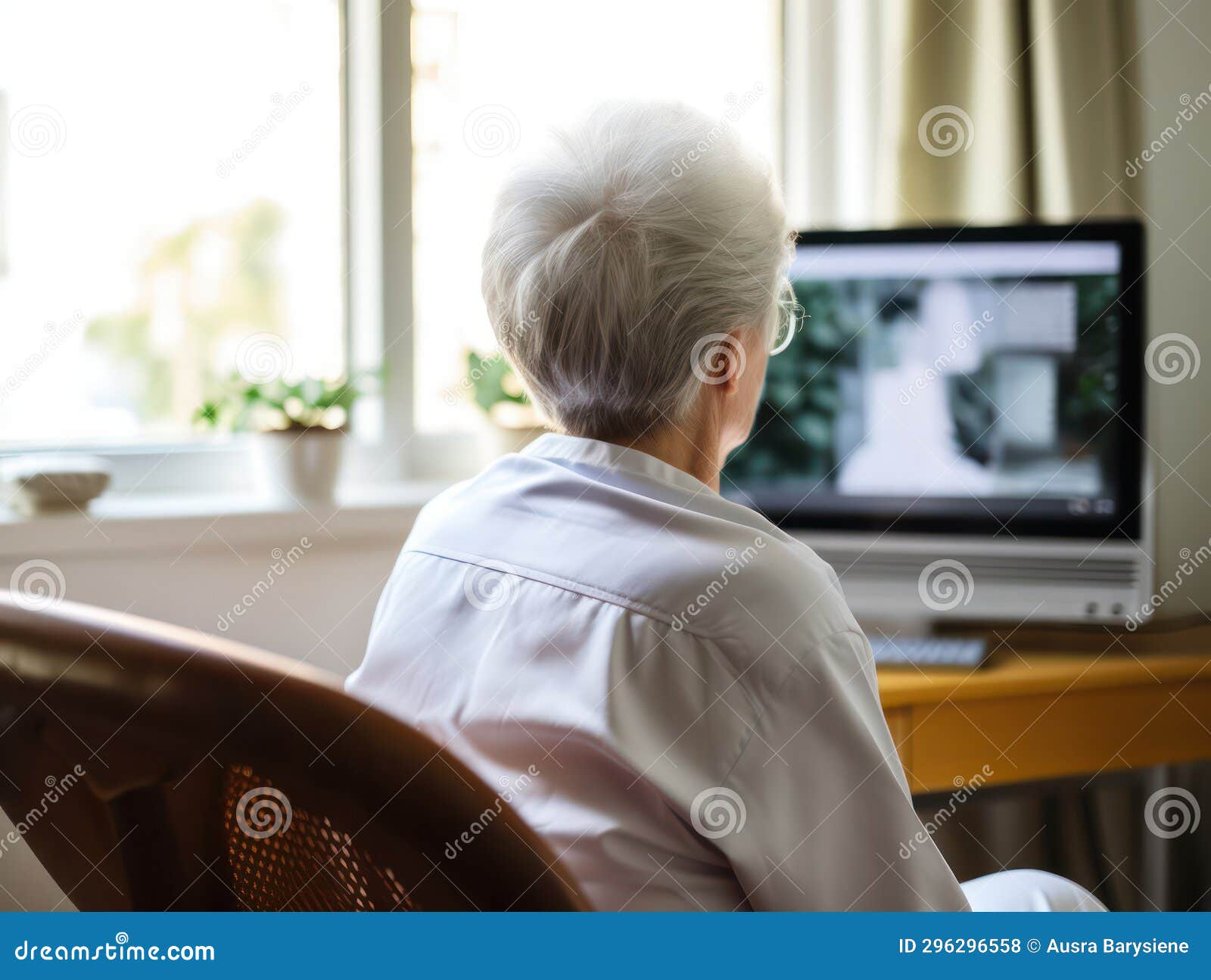 Old Woman Looking at Computer Screen at Home. AI Generated Picture ...