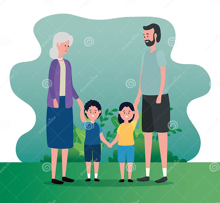 Old Woman And Man Couple With Their Grandson And Granddaughter Stock Illustration Illustration