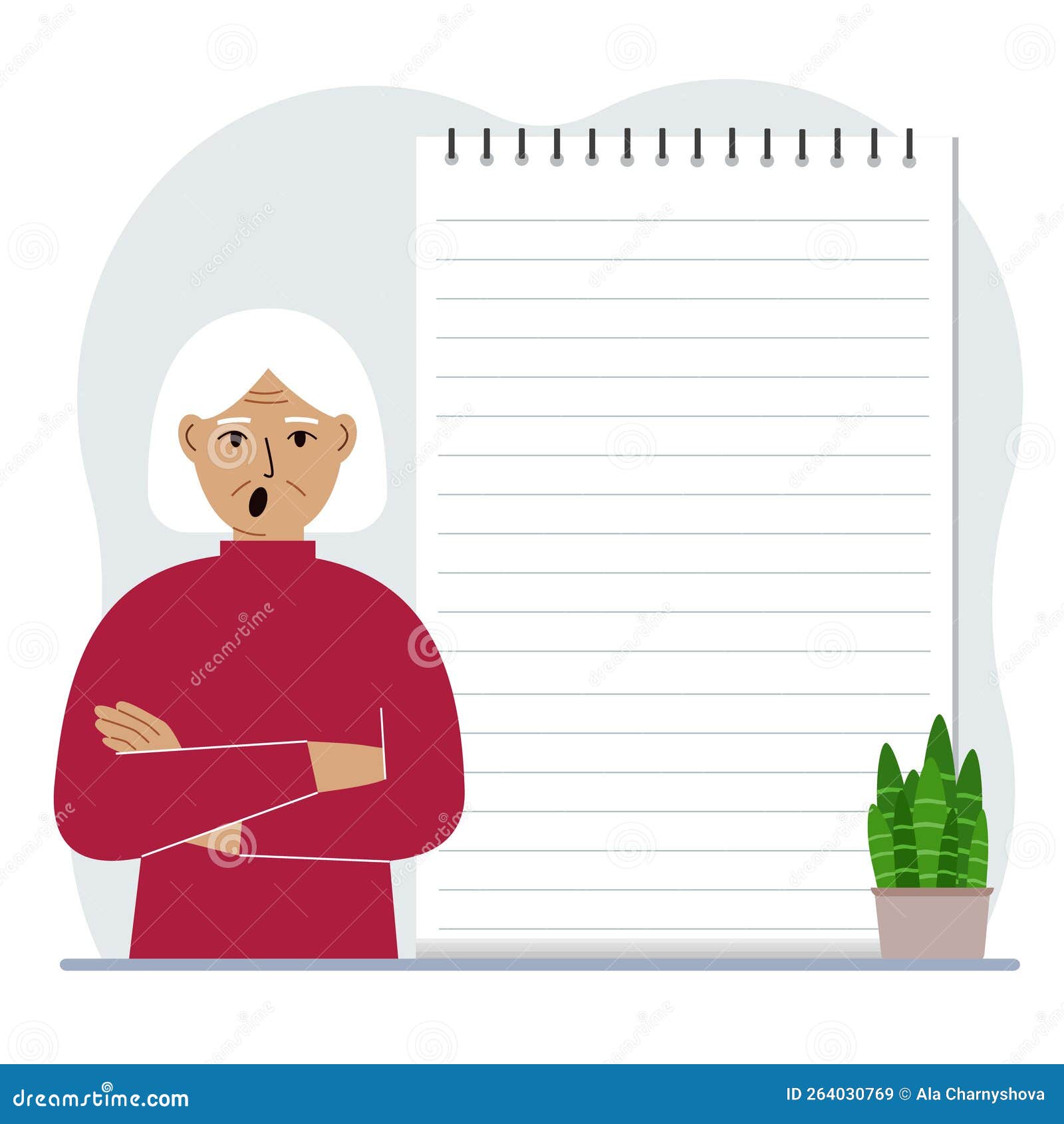 A Old Woman Next To a Large Notepad or Large Notebook. the Concept of ...