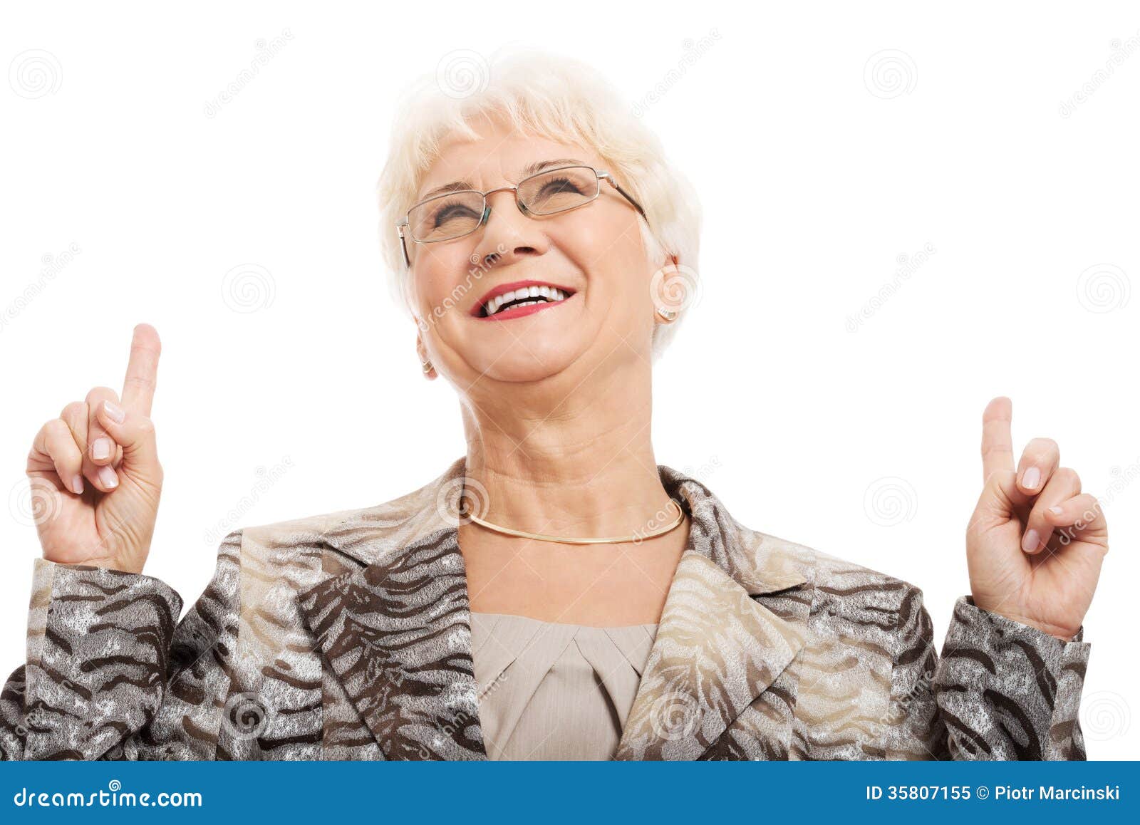 An Old Woman Pointing Up with Fingers. Stock Image - Image of older ...