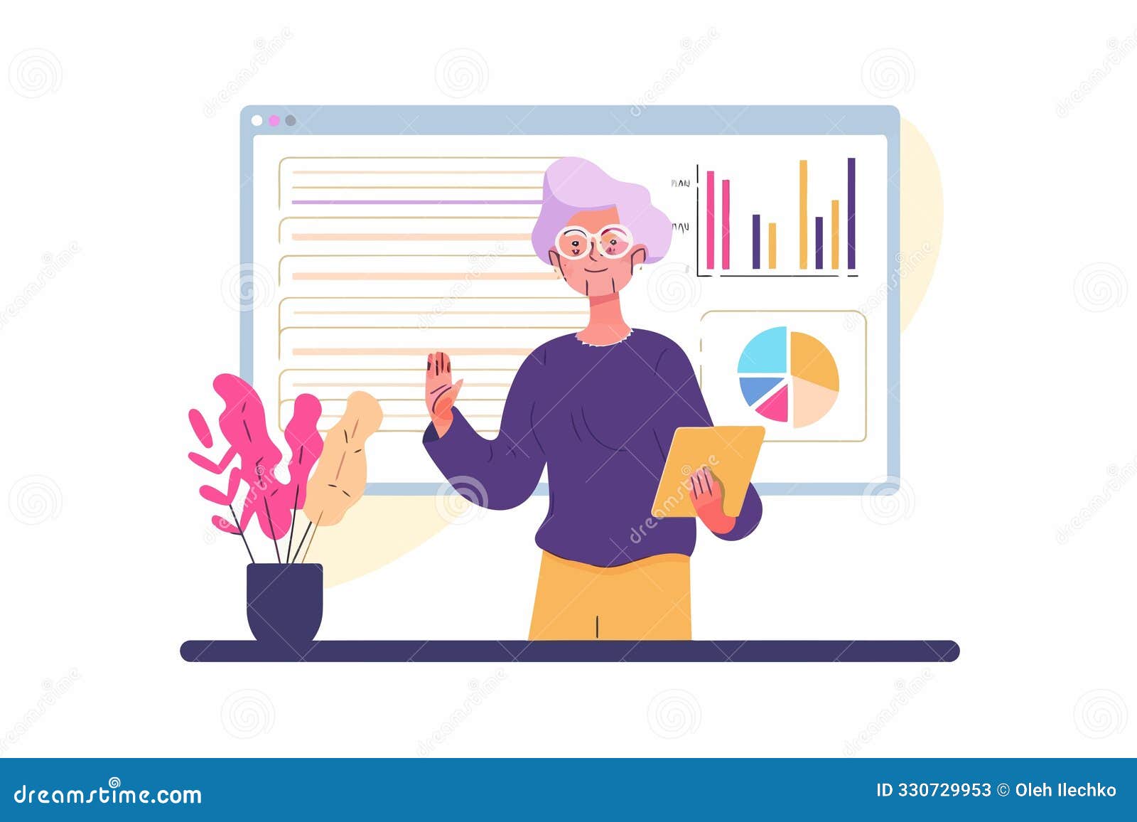 Old Woman Presenting Slides Isolated Vector Style Stock Vector ...
