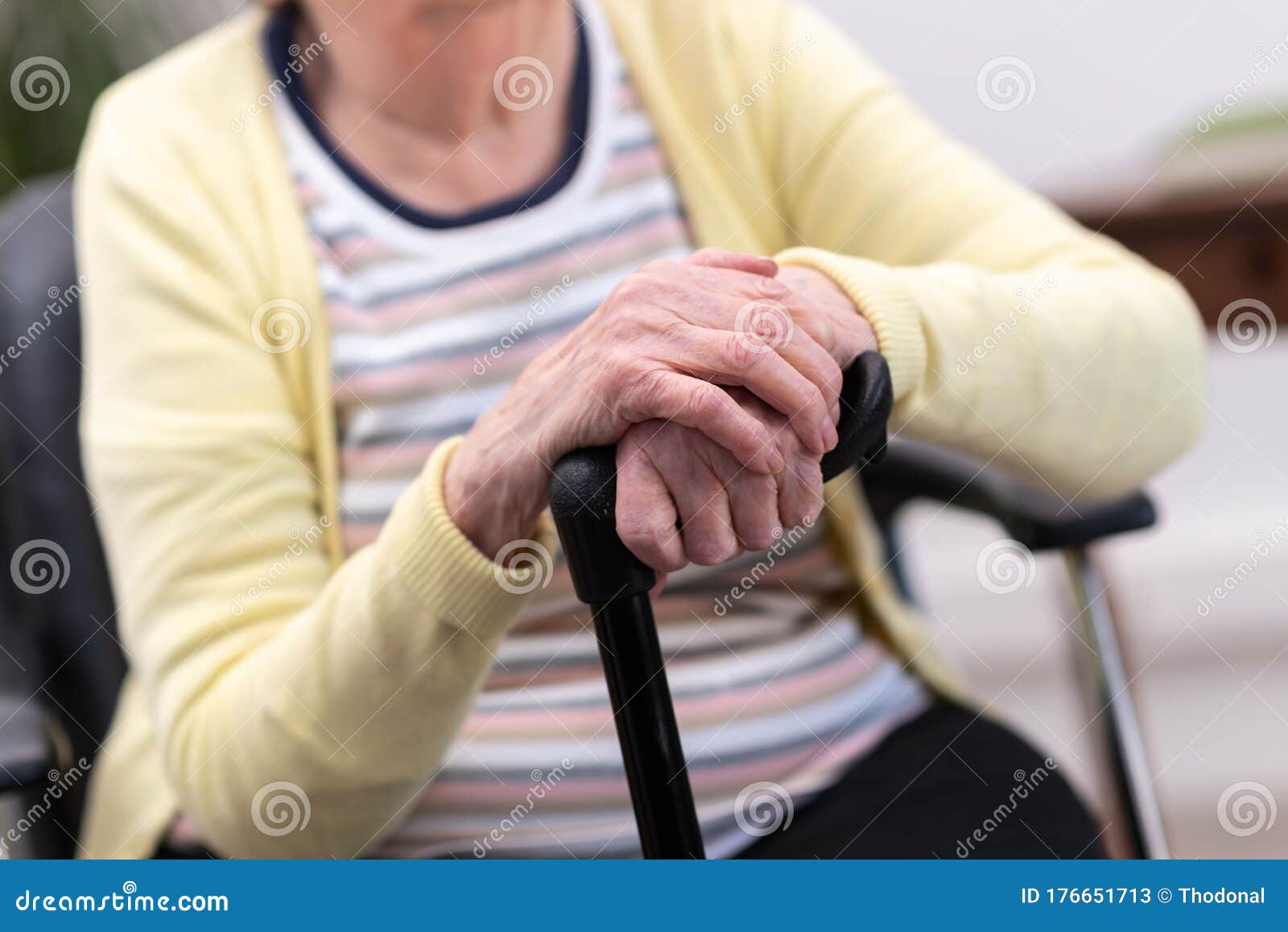 Old Woman with Her Hands on a Cane Stock Image - Image of female, woman ...