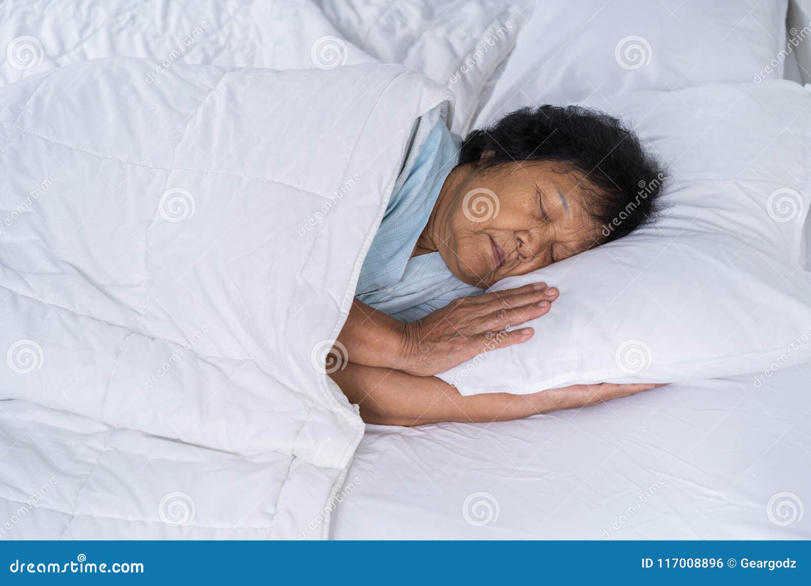 Old Woman Sleeping on a Bed Stock Photo - Image of adult, beautiful ...