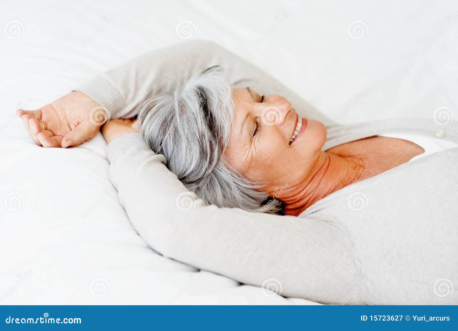Old Woman Sleeping in Bed with a Smile on Her Face Stock Image - Image ...