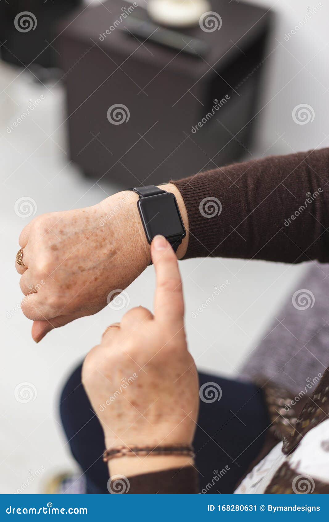 Old Woman with a Smartwatch at Her Wrist Stock Image - Image of female ...