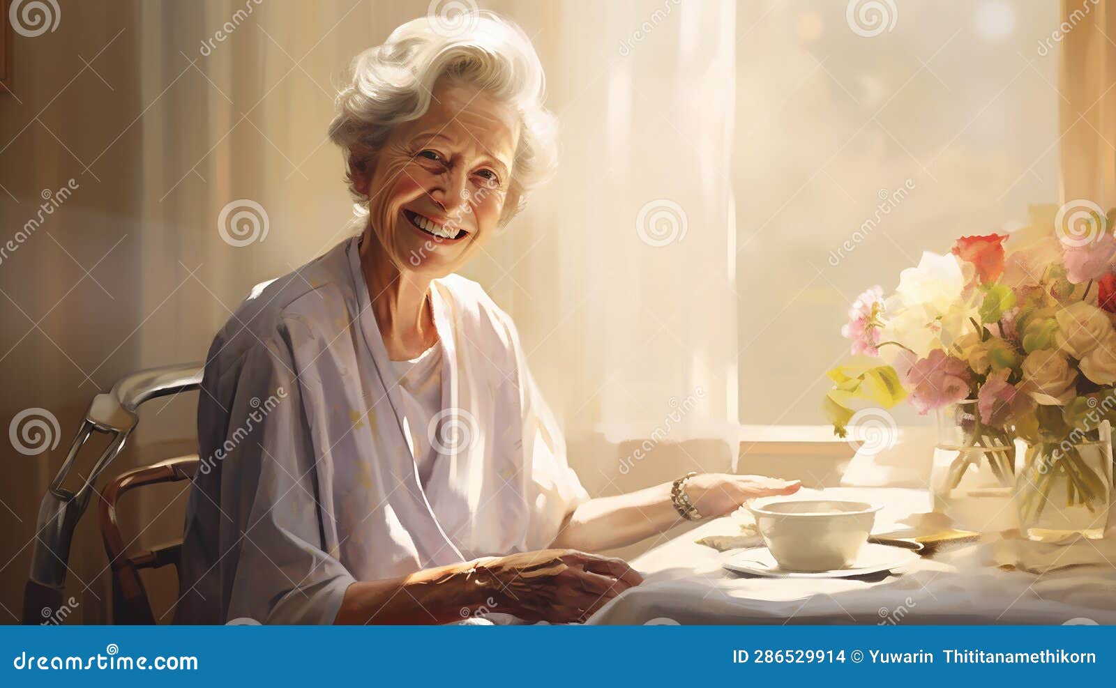 Old Woman Smiling Happily in the Morning. Generative AI Stock ... Old Woman Smiling Happily in the Morning. Generative AI Stock ...