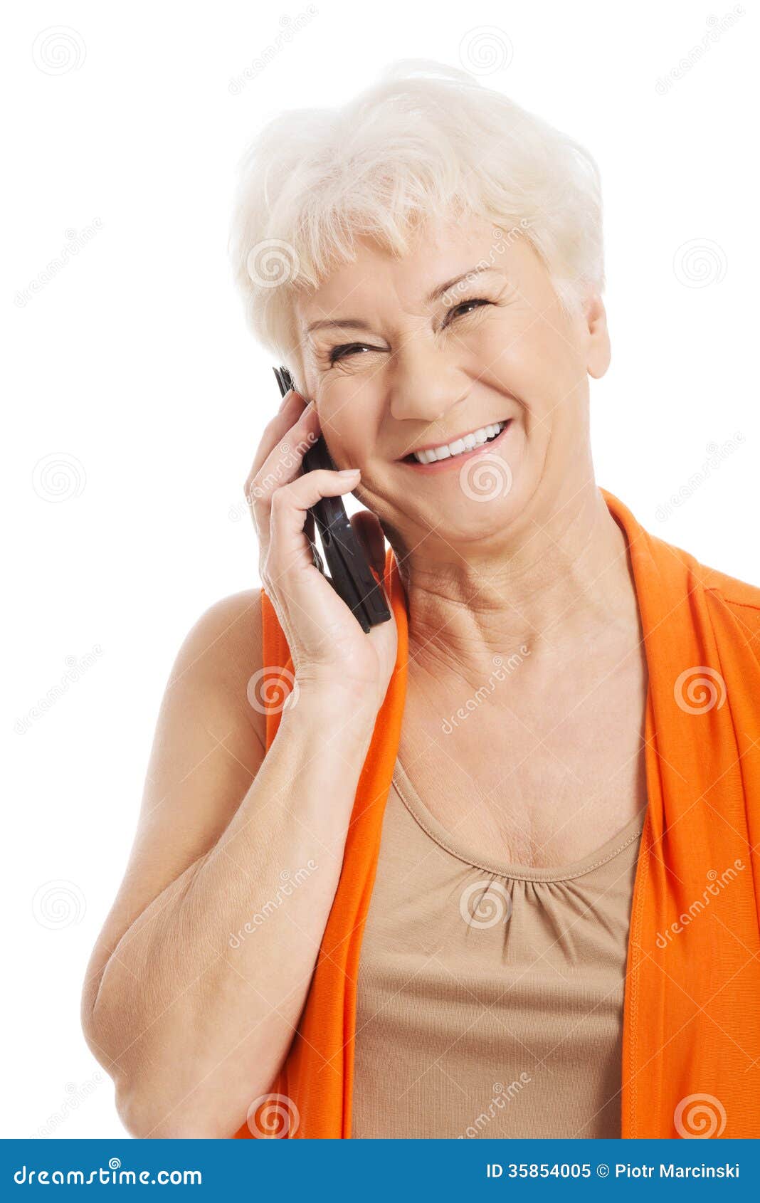 An Old Woman Talking through Phone. Stock Image - Image of conversation ...
