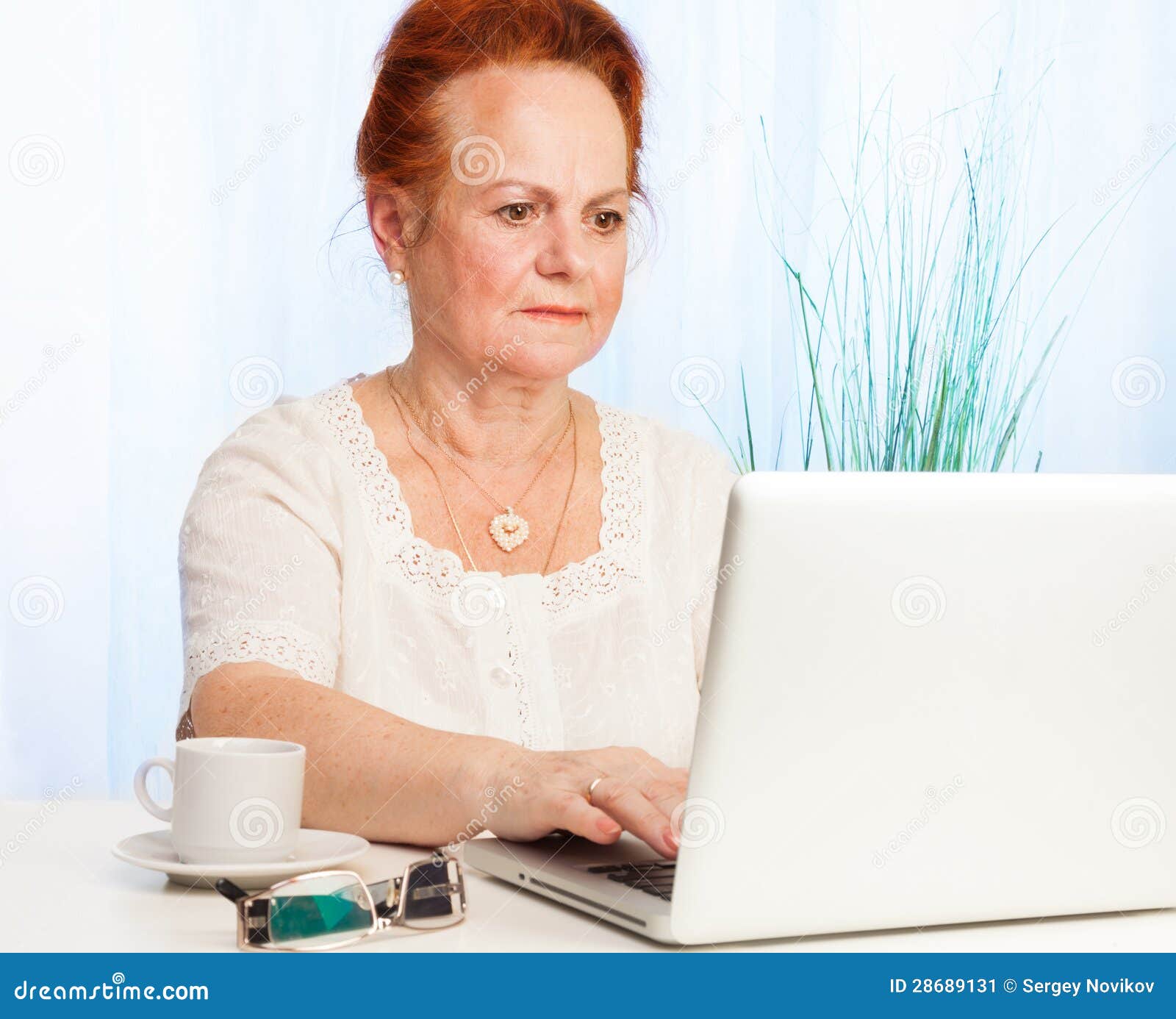 Old woman using internet stock image. Image of face, hair - 28689131