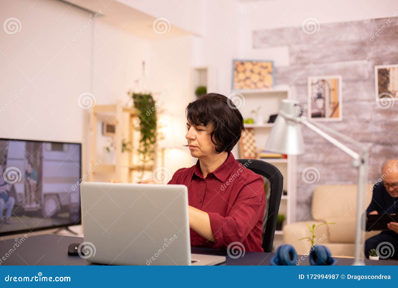 Old Woman Using a Modern Computer in Her Living Room Stock Image ...