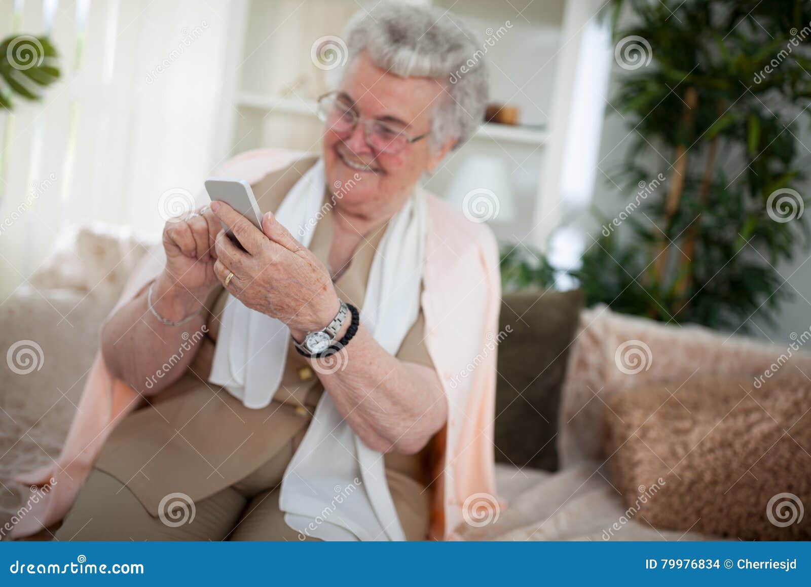 Old Woman Using a Smartphone Stock Photo - Image of cheerful, modern ...