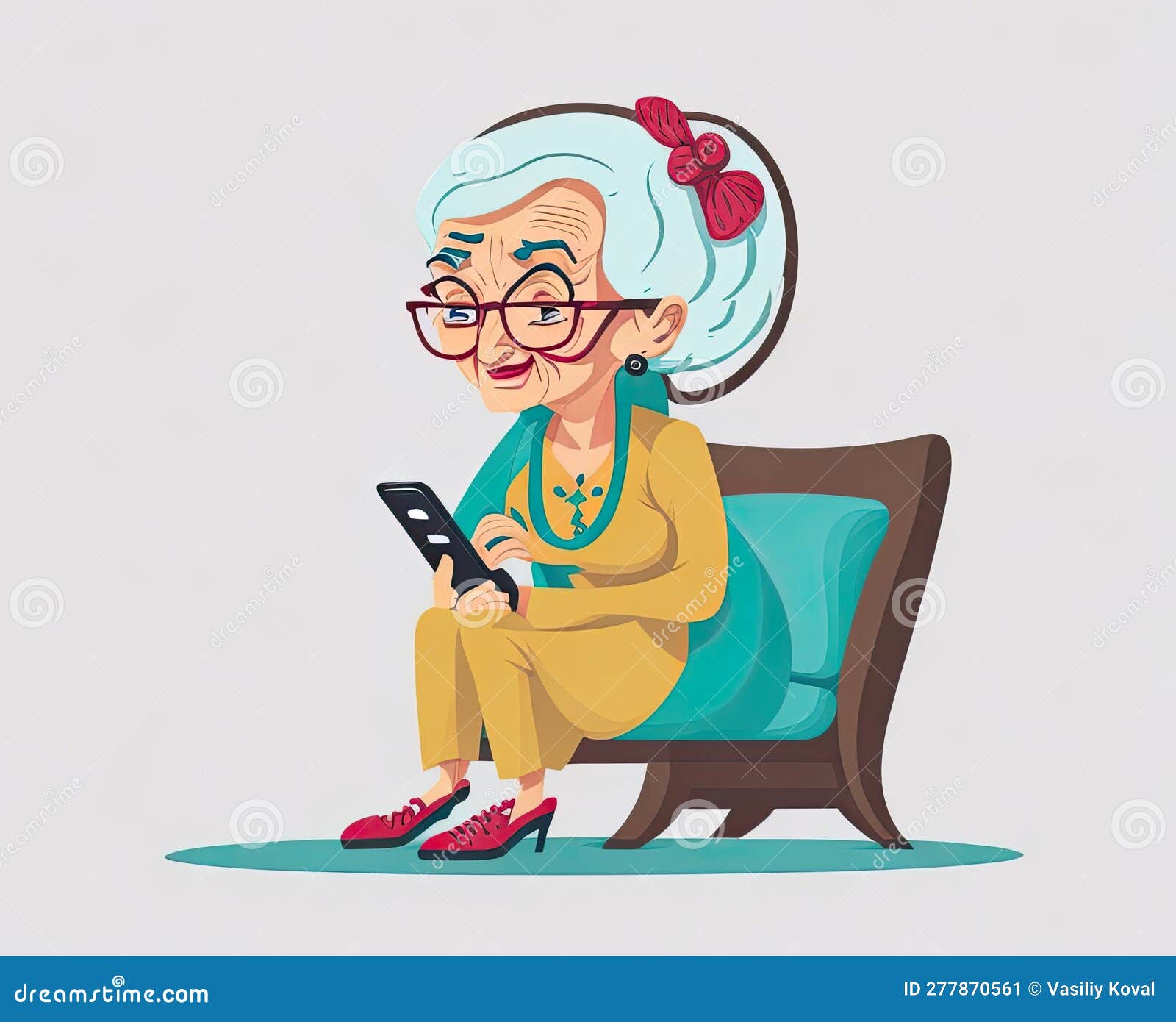 Old Woman Using Smartphone. Generative Ai Stock Illustration ...