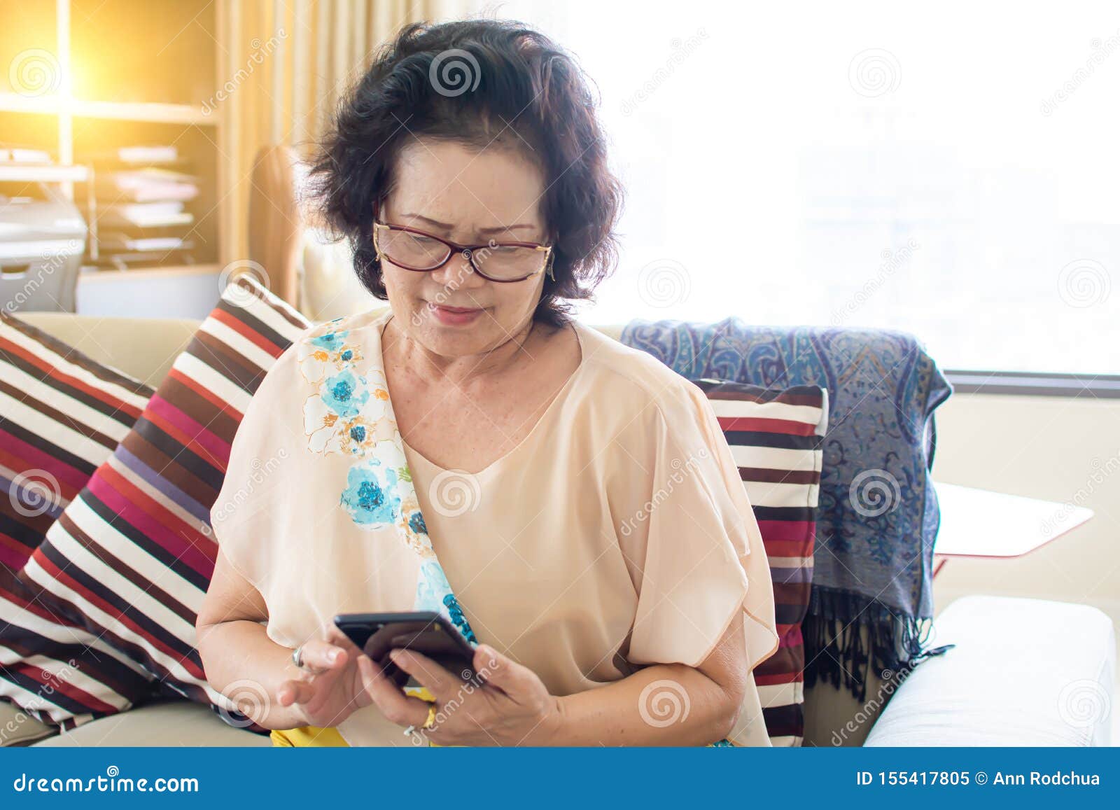 Old Woman Using Technology at Home Stock Image - Image of asian, hygge ...