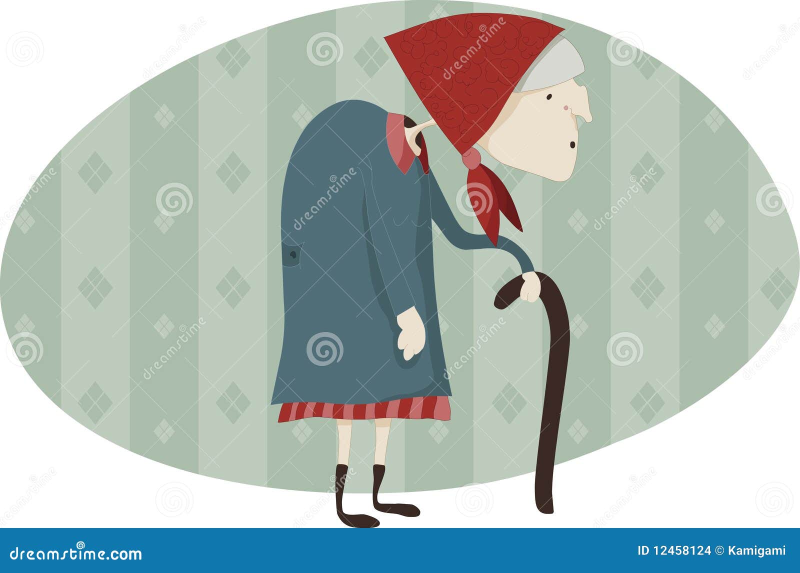 Old Woman with a Walking-stick Stock Illustration - Illustration of ...