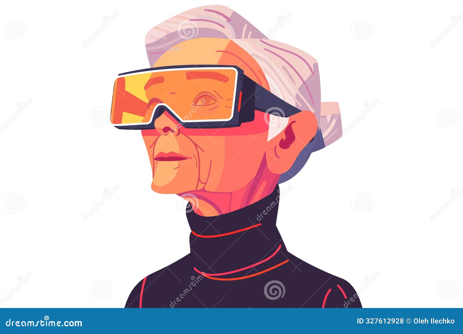 Old Woman with Wearable Spatial Computer on Face Isolated Vector Style ...