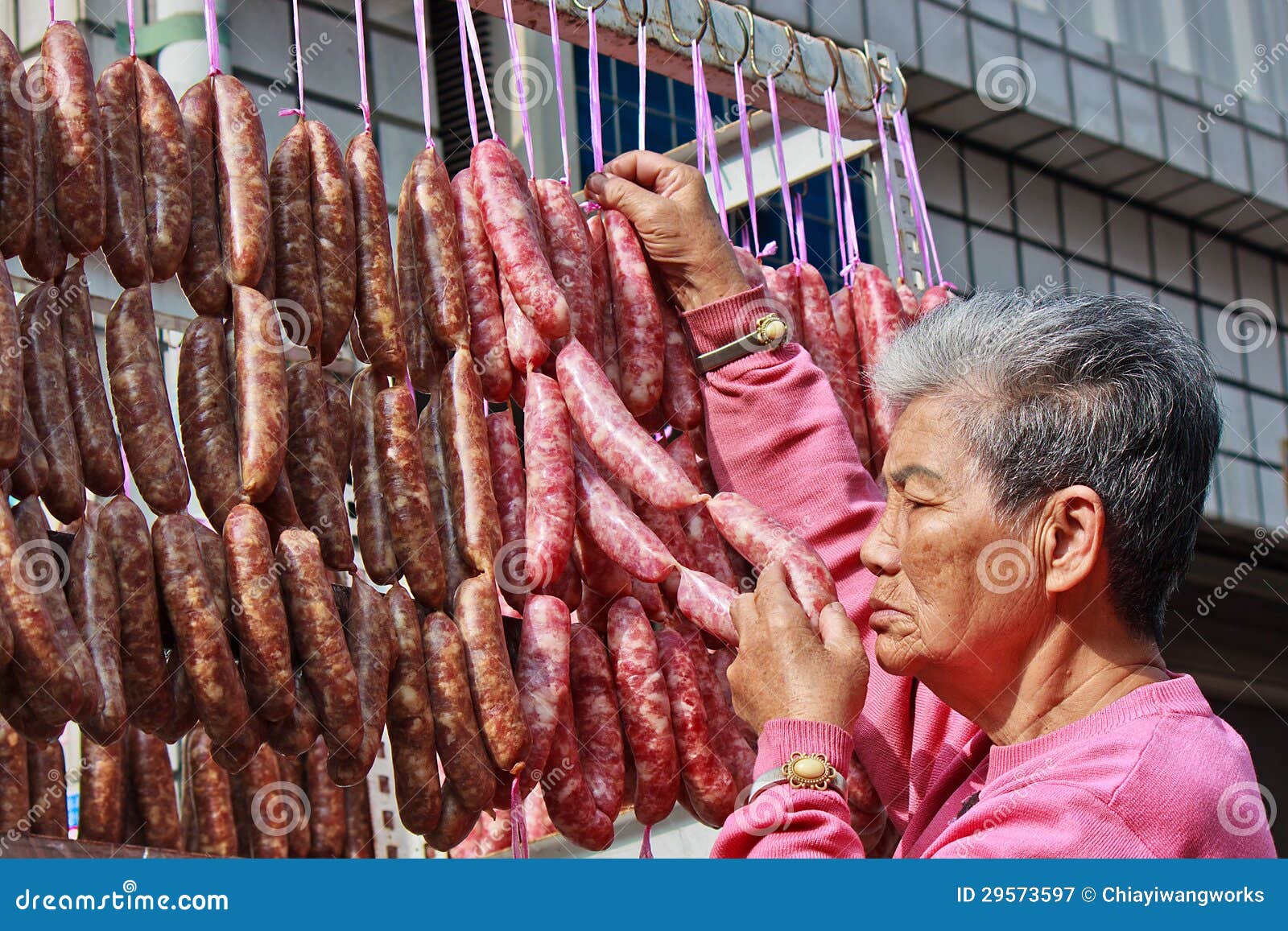 Old Woman Who Drying Sausages Stock Image - Image of food, people: 29573597