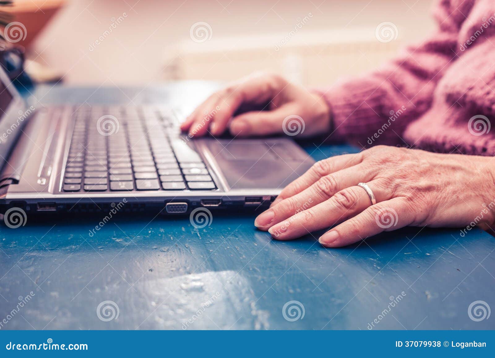 Old Woman Working on Laptop Computer at Home Stock Photo - Image of ...