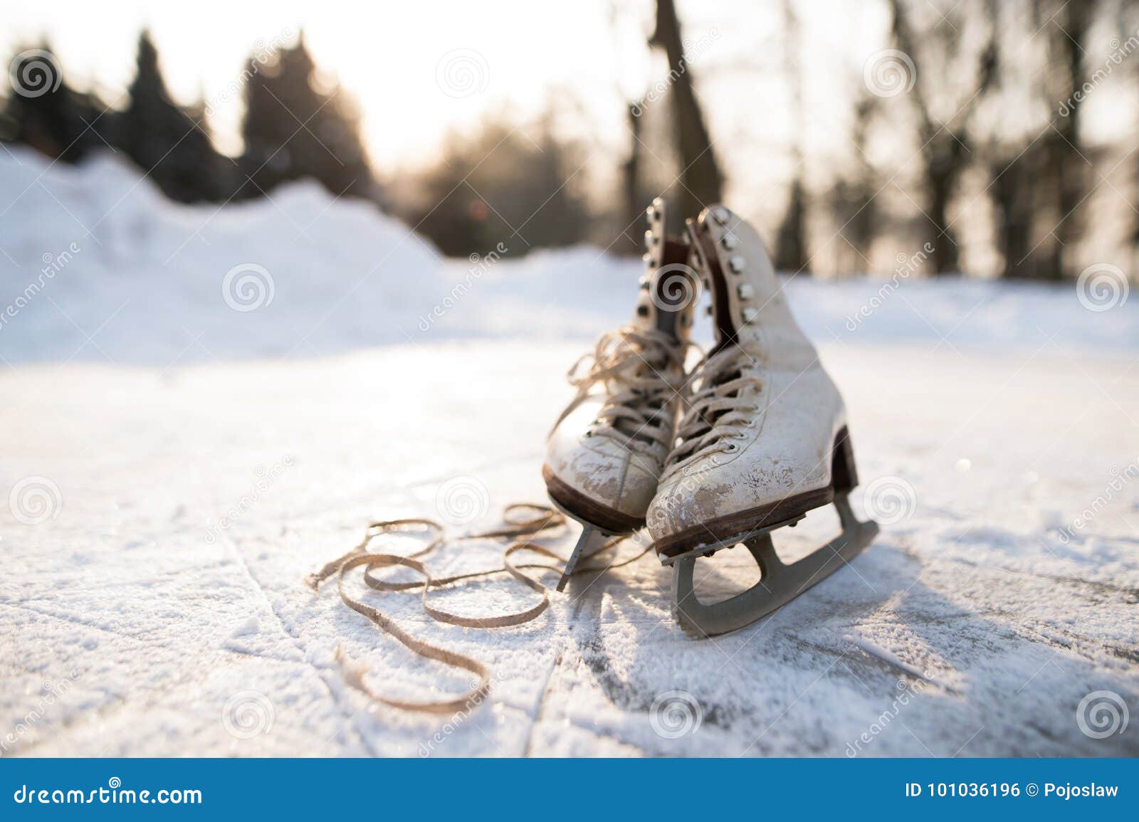 Old Womans Ice Skates on the Ice. Stock Photo - Image of cheerful ...