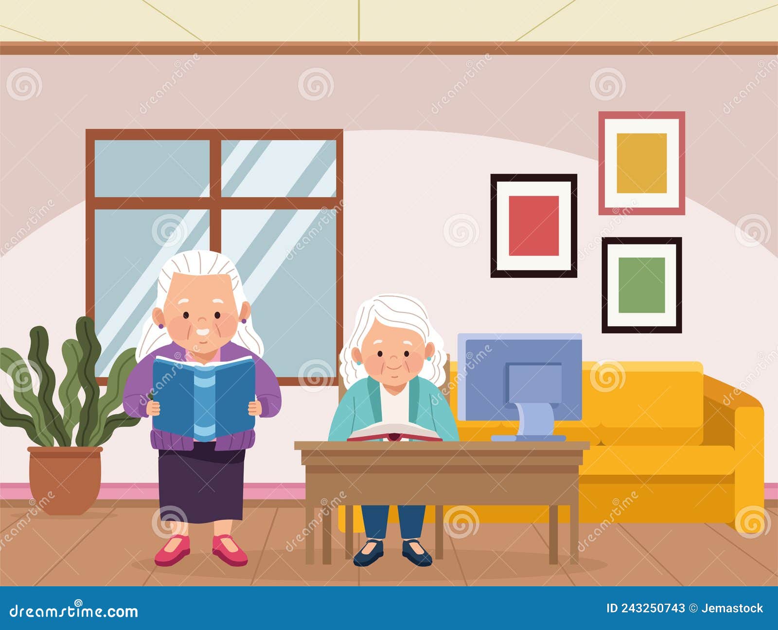 Old Women Using Desktop Cartoon Vector | CartoonDealer.com #243250743