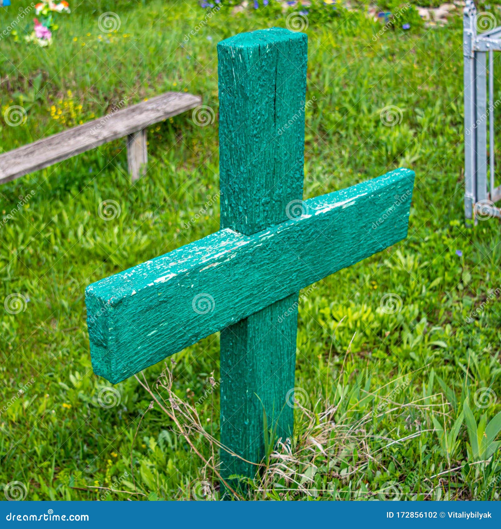 Old wood cross at cemetery stock photo. Image of cross - 172856102