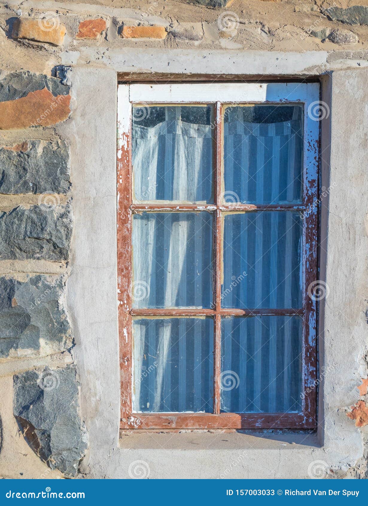 Wood Framed Window in a Rock Wall Stock Image - Image of opening ...