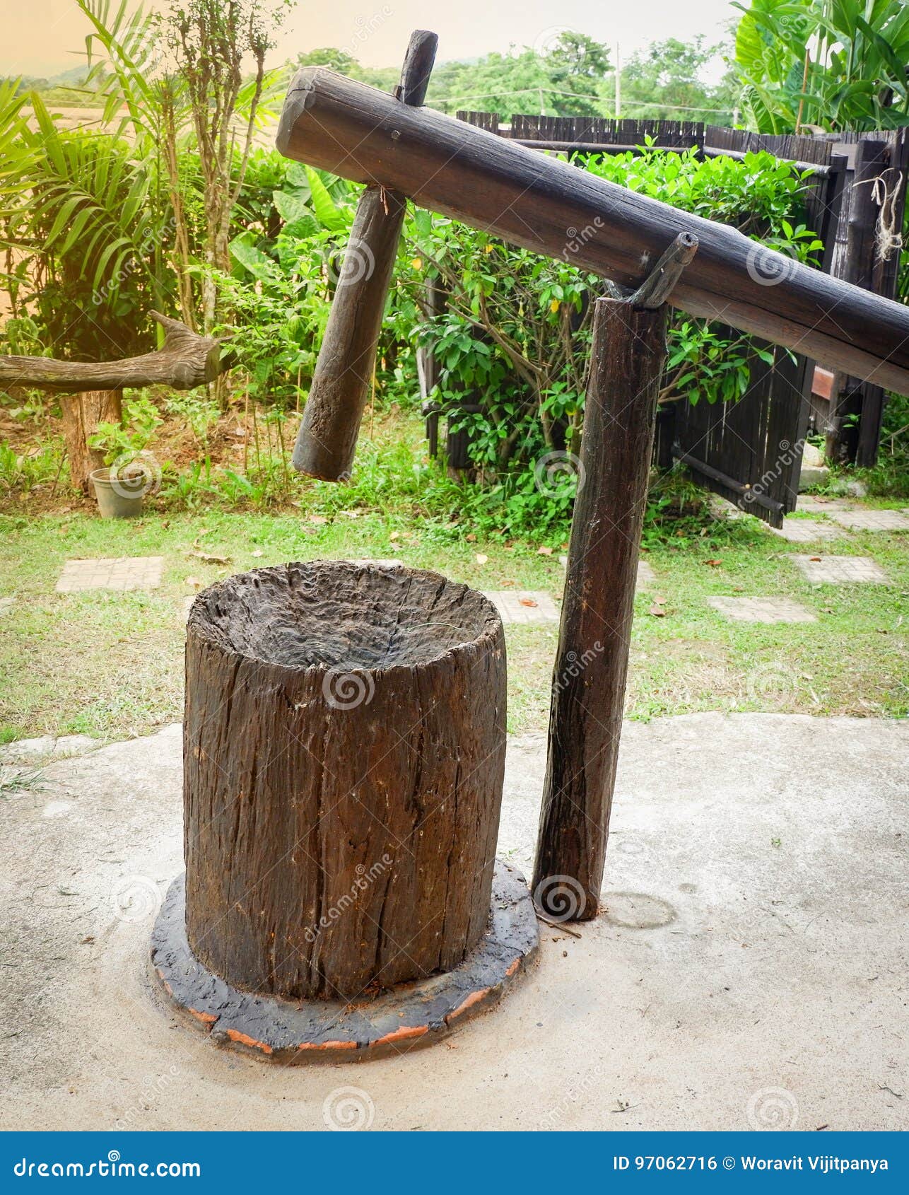 Old wood mortar stock photo. Image of home, water, faming - 97062716