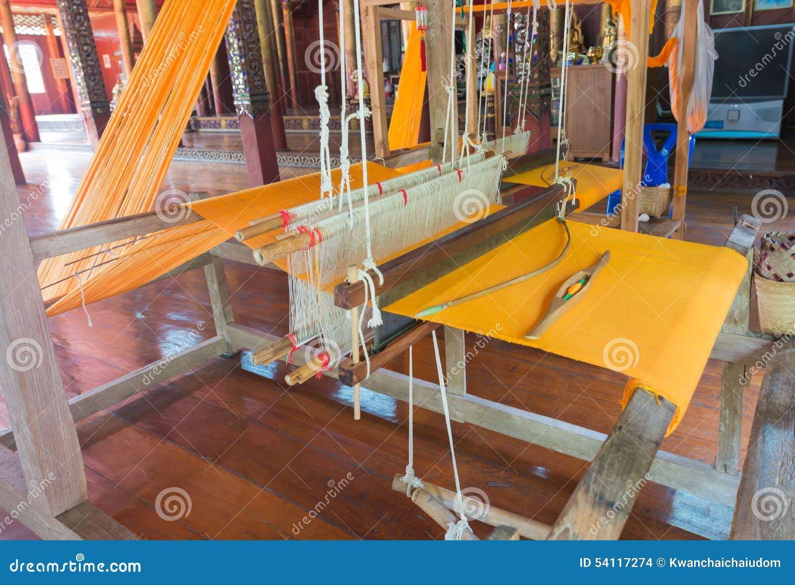 Old wood weaving machine stock photo. Image of woven - 54117274