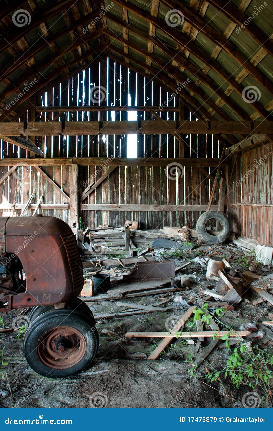 Old Wooden Barn Full of Junk and Rusting Tractor Stock Image - Image of ...