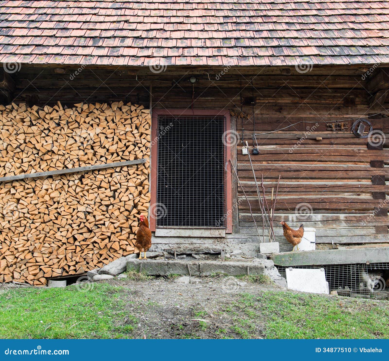 Old Wooden Barn with Stack of Firewood Stock Photo - Image of ...