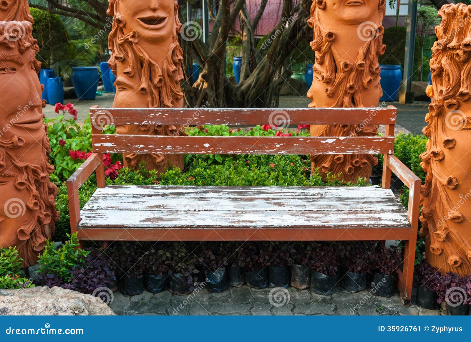 Old Wooden Bench in the Garden Stock Image - Image of pavilion, rest ...