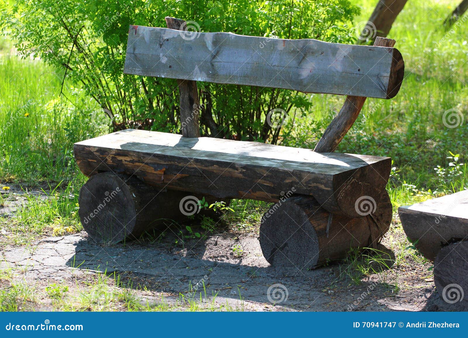 Old Wooden Bench Self-made from Tree Trunks Stock Image - Image of ...