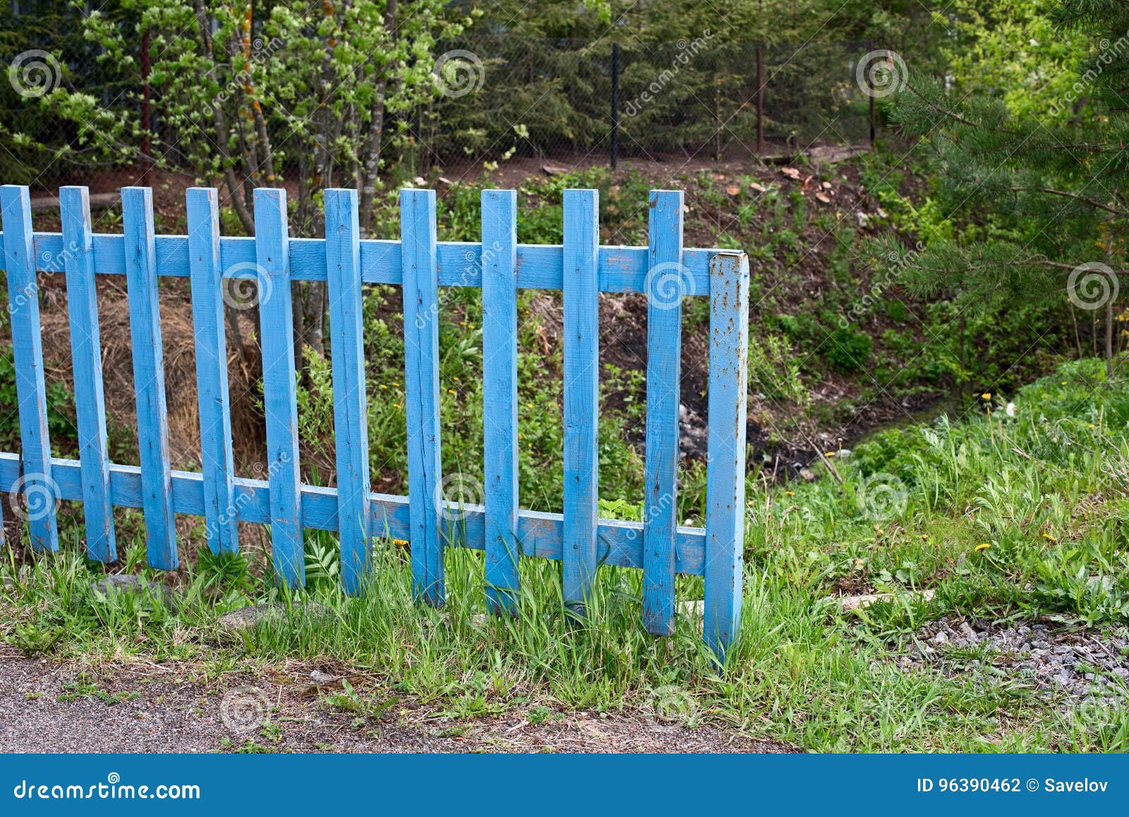 Old wooden blue fence stock photo. Image of house, beautiful - 96390462