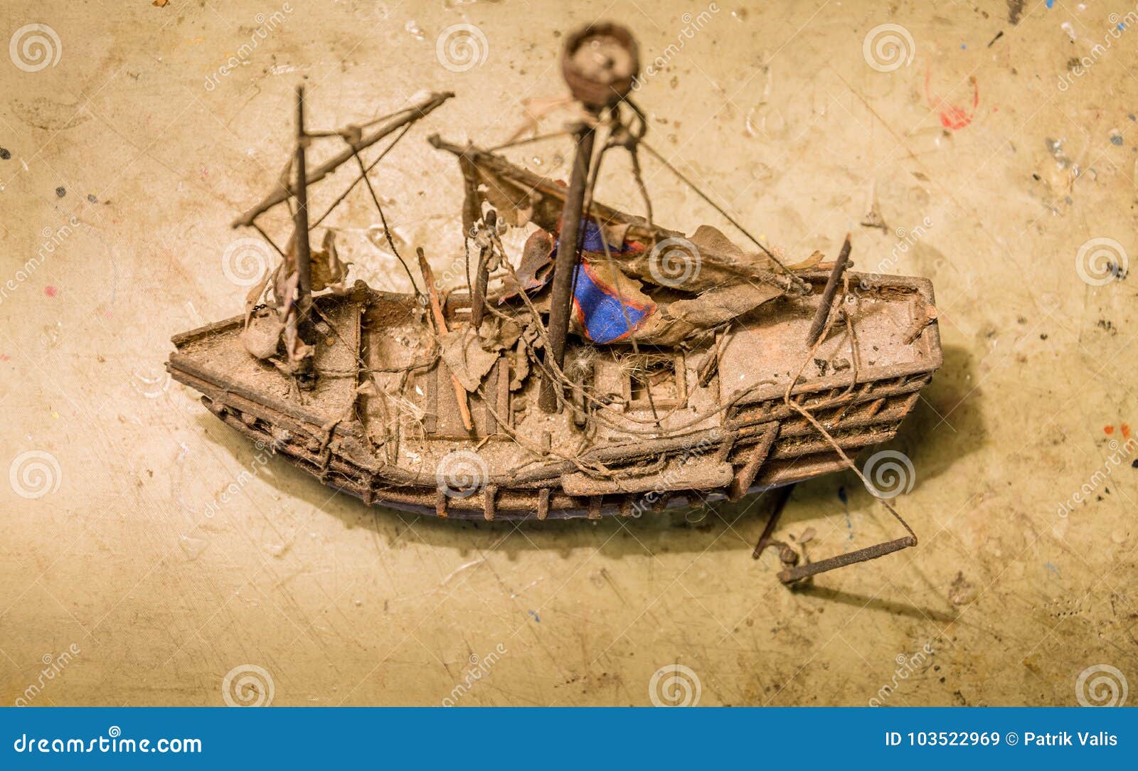 Old Wooden Boat Model on the Table. Stock Image - Image of home ...