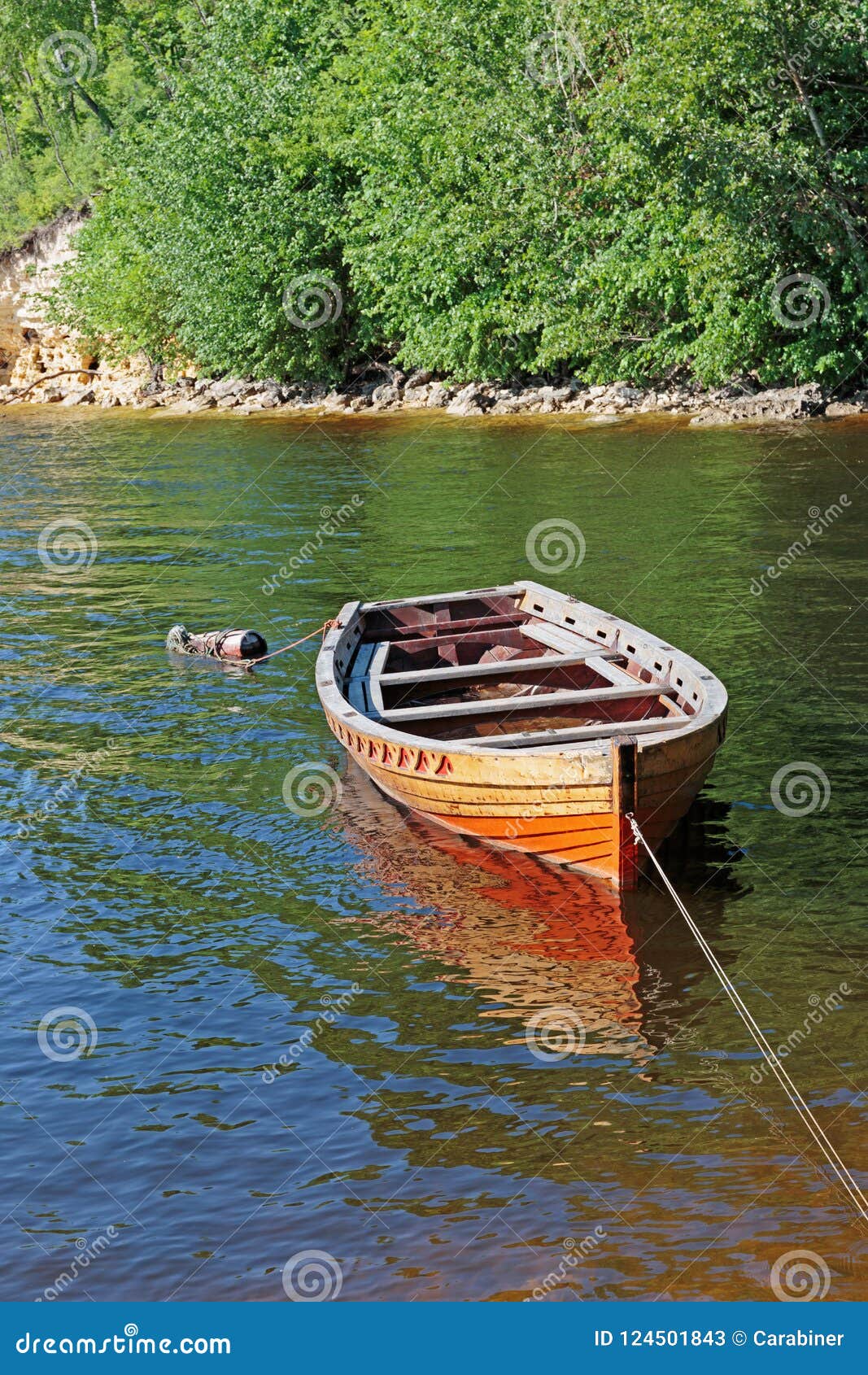 Wooden boat on the river stock image. Image of water - 124501843