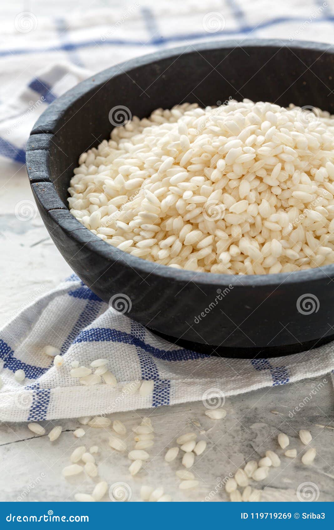 Round White Rice in a Wooden Bowl. Stock Image - Image of diet ...