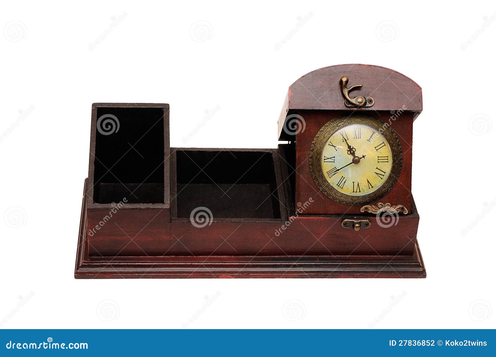 Old wooden box and clock stock photo. Image of antique - 27836852