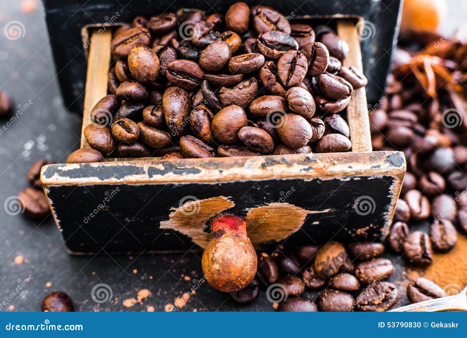 Old Wooden Box with Coffee Beans Stock Photo - Image of ingredient ...