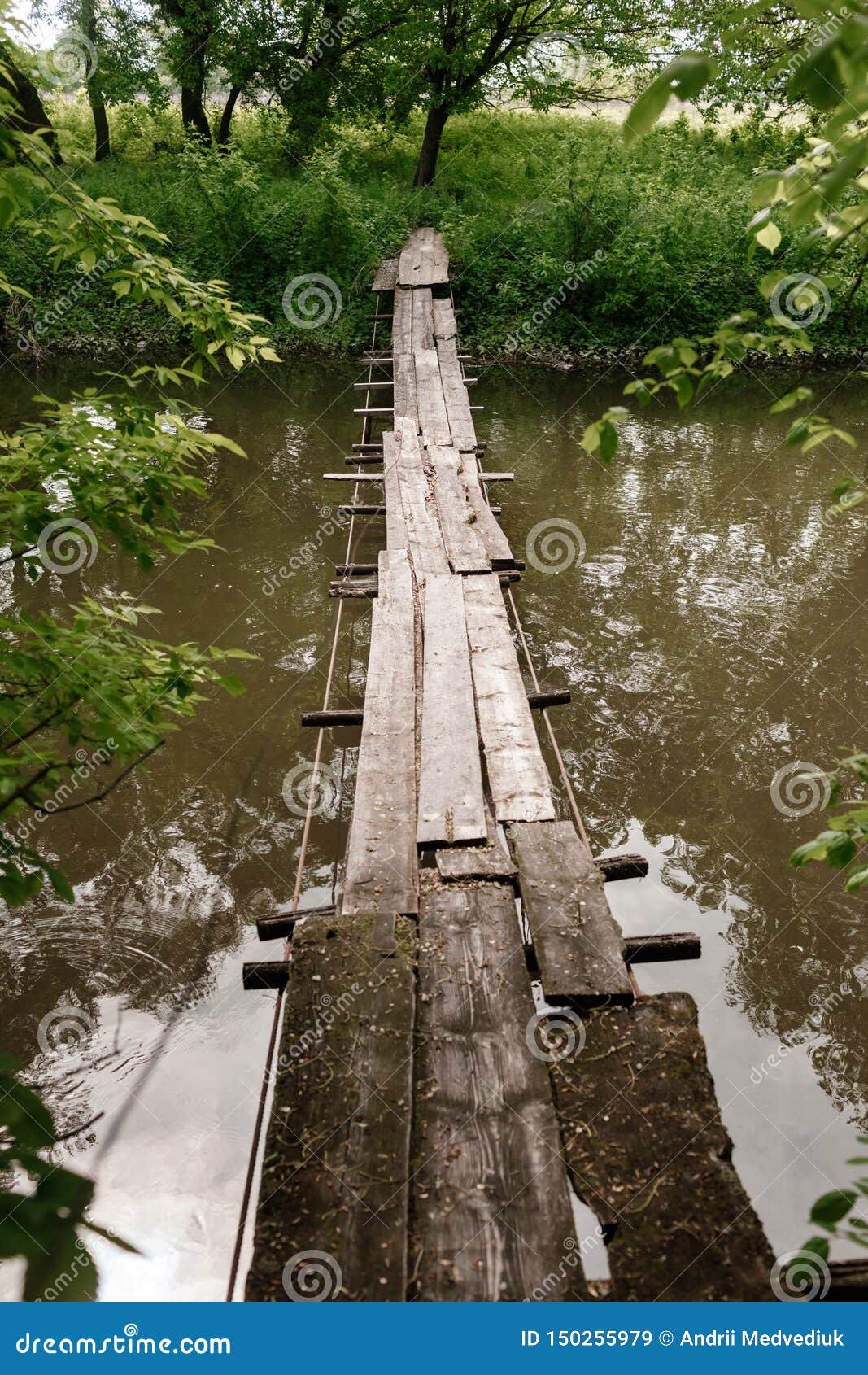 Old Wooden Bridge, Wooden Bridge Across a Small River, Bridge with ...