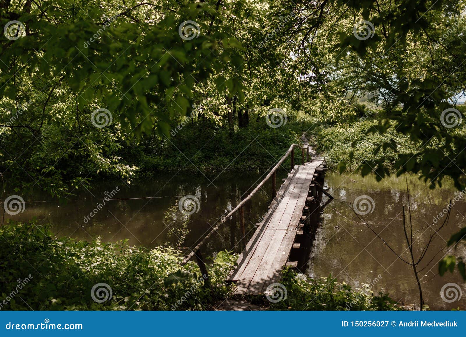 Old Wooden Bridge, Wooden Bridge Across a Small River, Bridge with ...