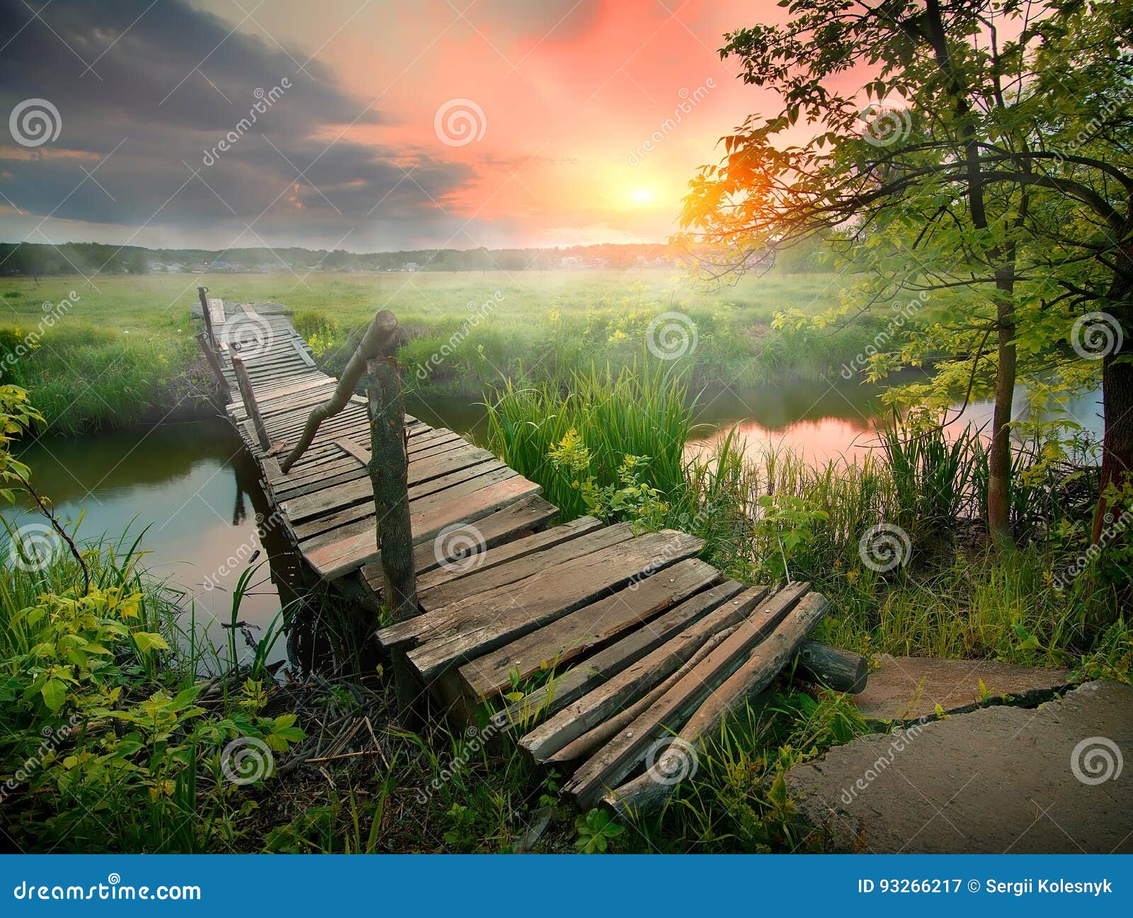 Old wooden bridge stock image. Image of landscape, reflection - 93266217