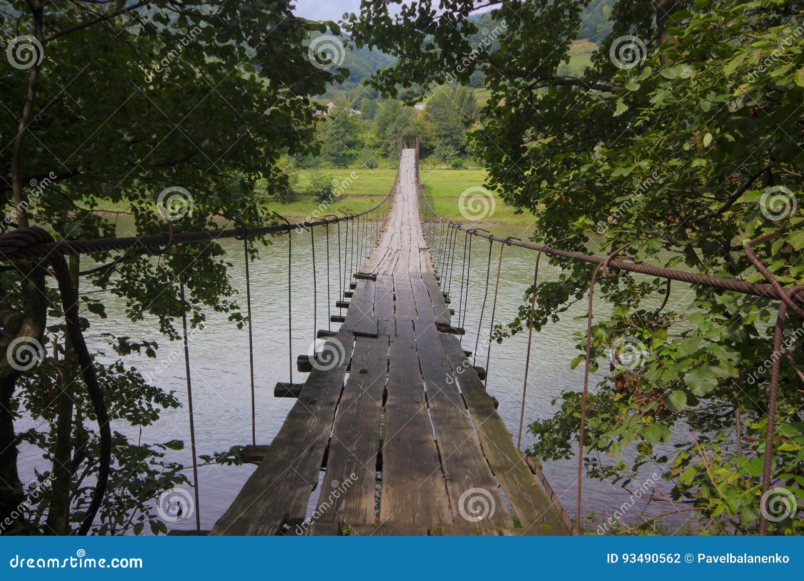 Old Wooden Bridge Over the Mountain River Stock Photo - Image of forest ...