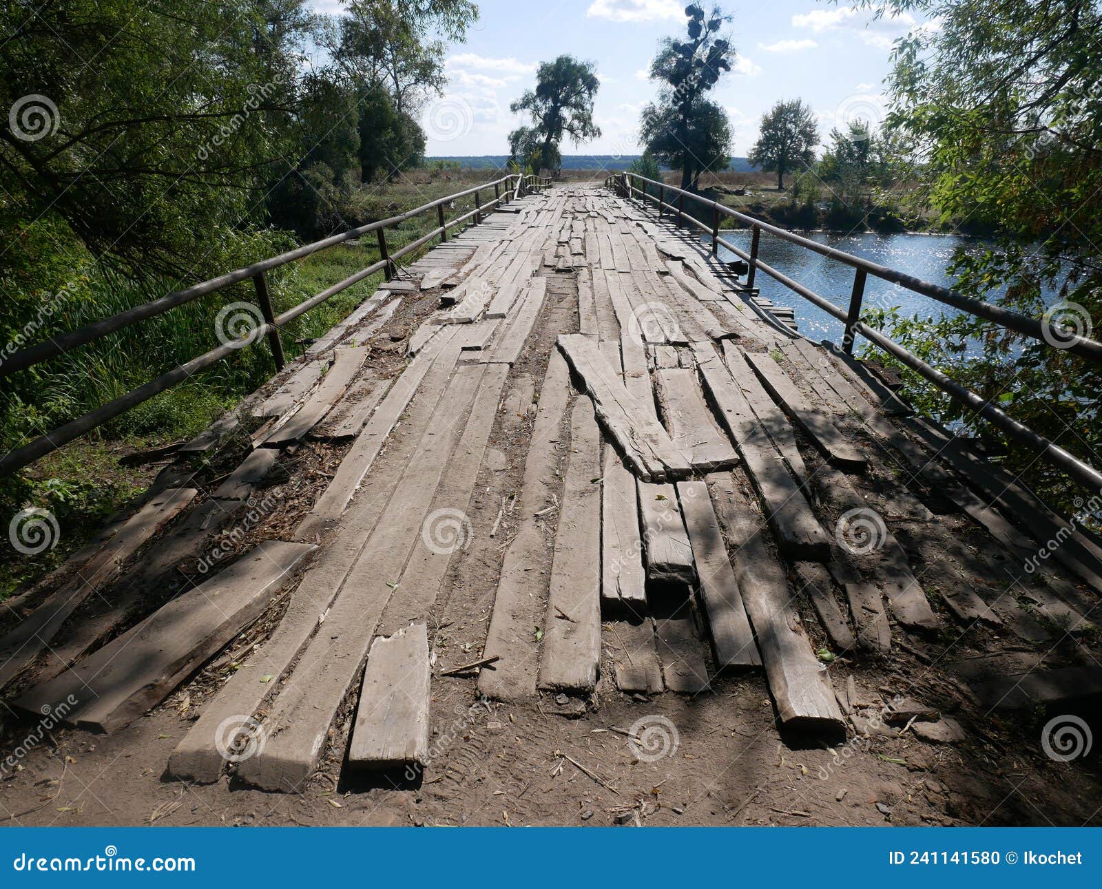 The Old Wooden Bridge Over the River Stock Photo - Image of landscape ...